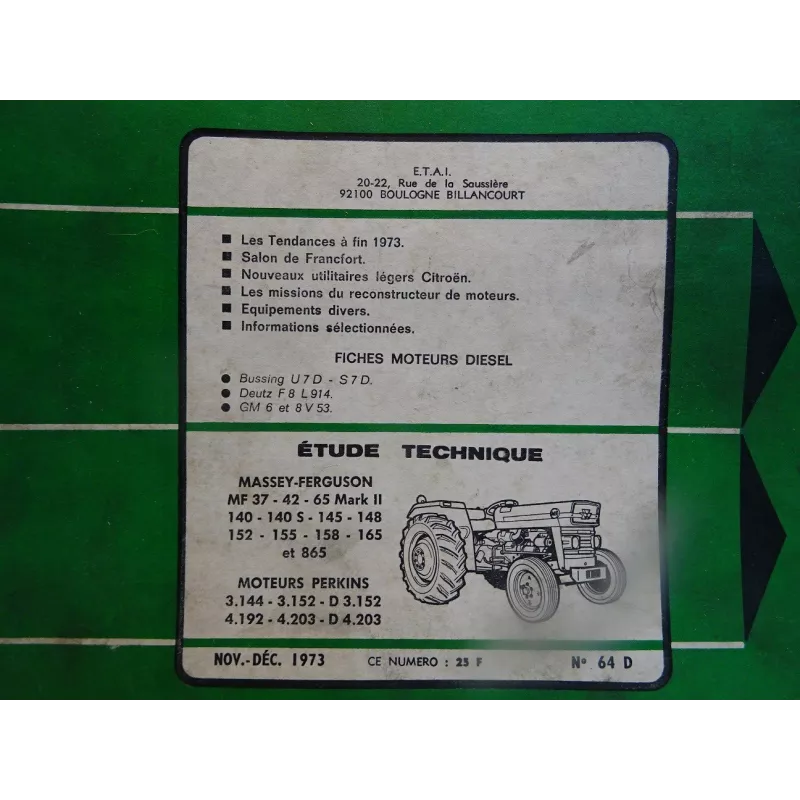 REVUE TECHNIQUE MASSEY-FERGUSON MOTEURS PERKINS