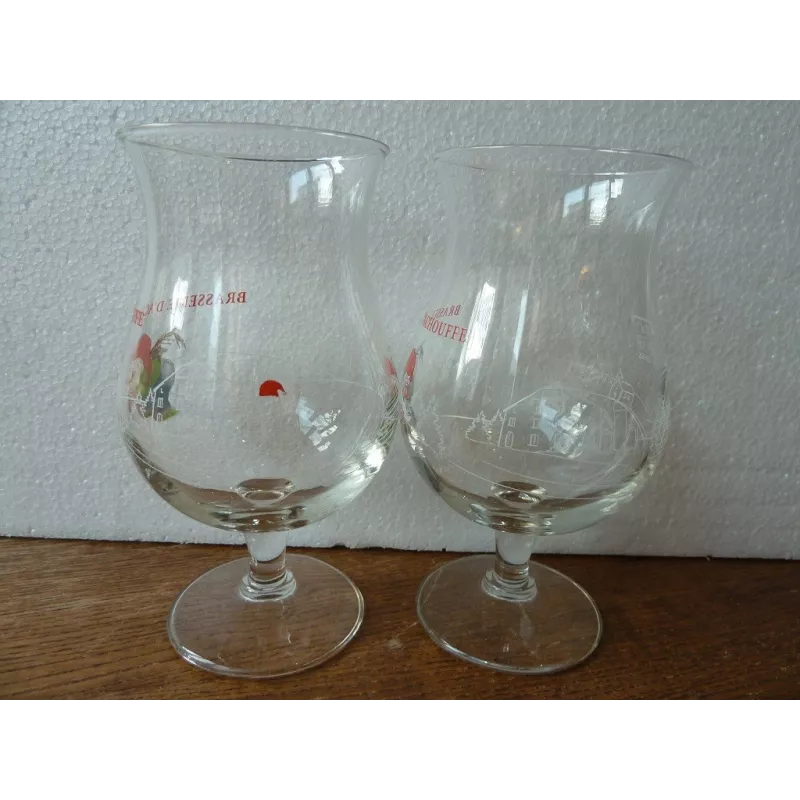 2 VERRES BRASSERIE D'ACHOUFFE 25CL HT 15.20CM DIFFERENTS